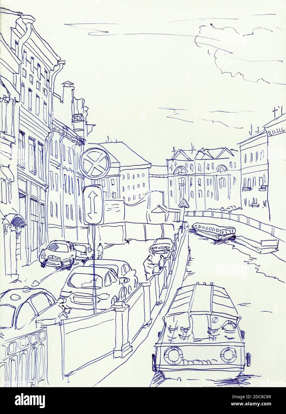 Saint petersburg embankment, Russia line art pen drawing original ...