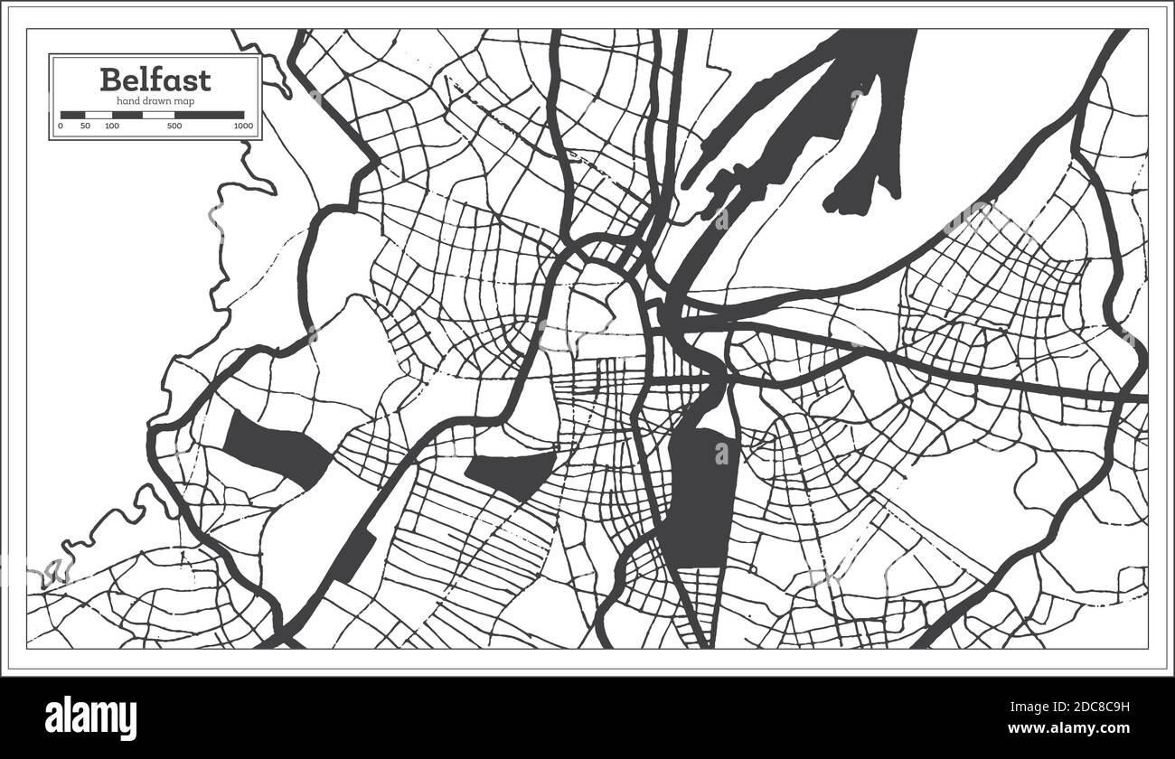 Belfast Great Britain City Map in Black and White Color in Retro Style ...