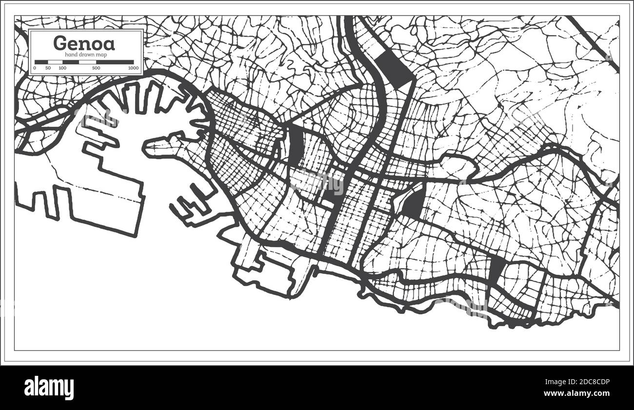 Genoa Italy City Map in Black and White Color in Retro Style. Outline ...
