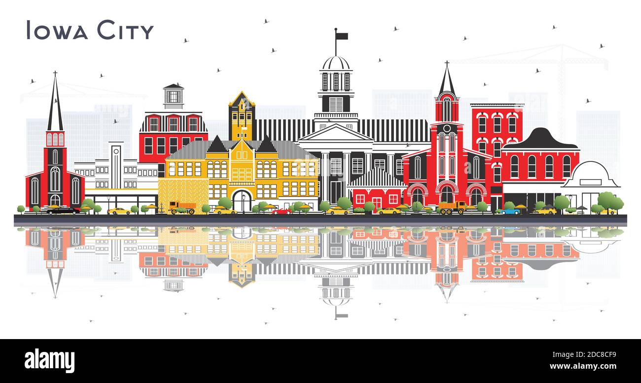 Iowa City Skyline with Color Buildings and Reflections Isolated on ...