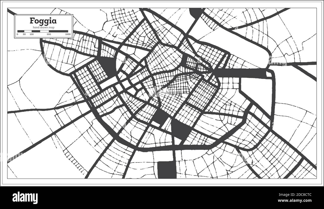 Foggia Italy City Map in Black and White Color in Retro Style. Outline ...