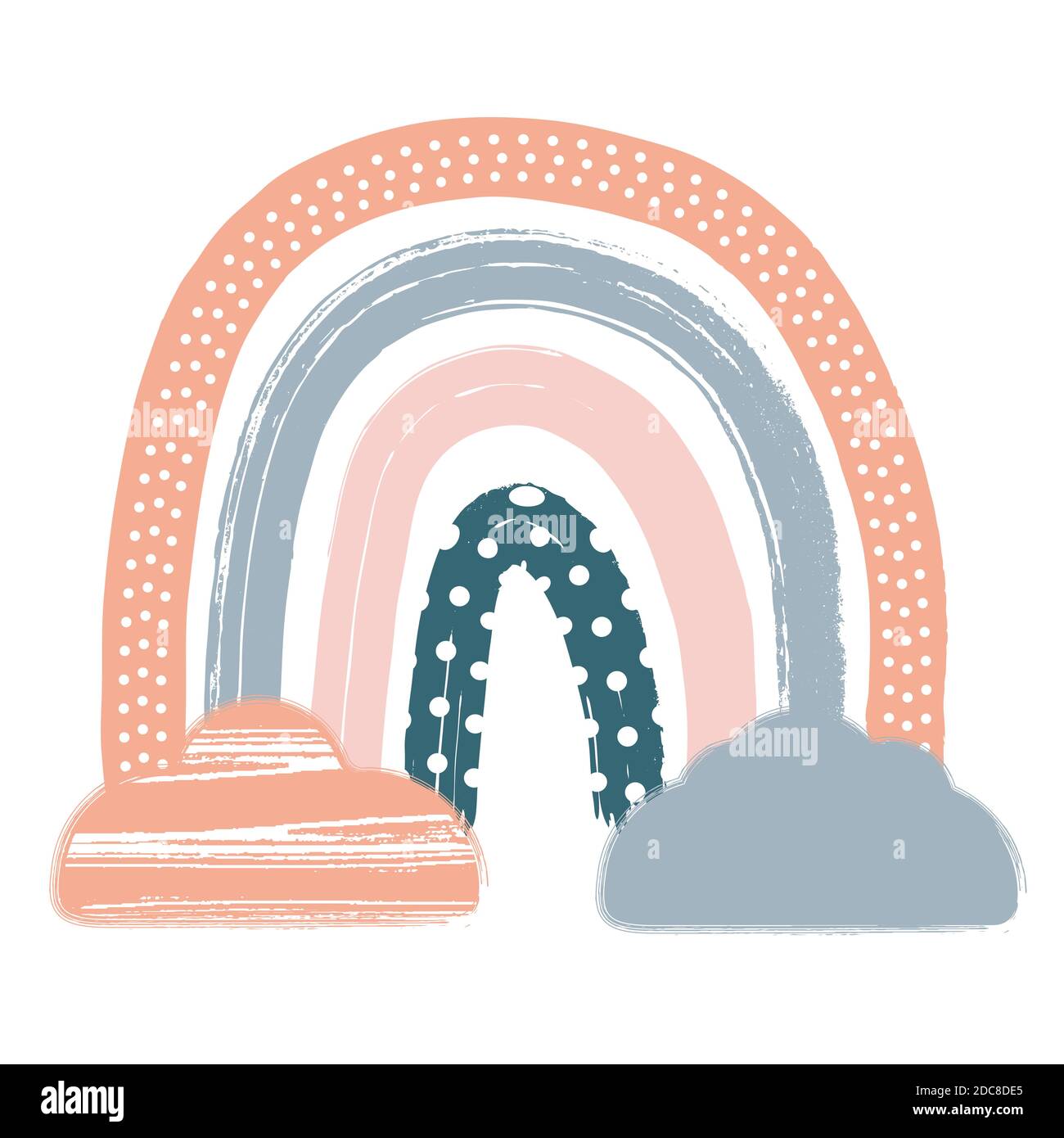 Scandinavian Boho Nursery Rainbow Print with Clouds For Playroom With ...