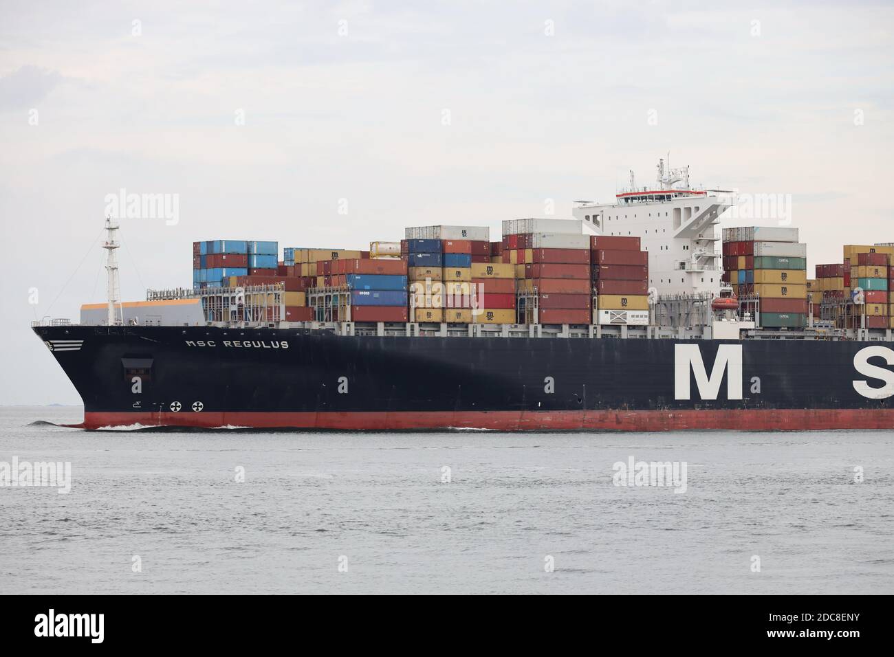 The container ship MSC Regulus will pass the city of Cuxhaven on the ...