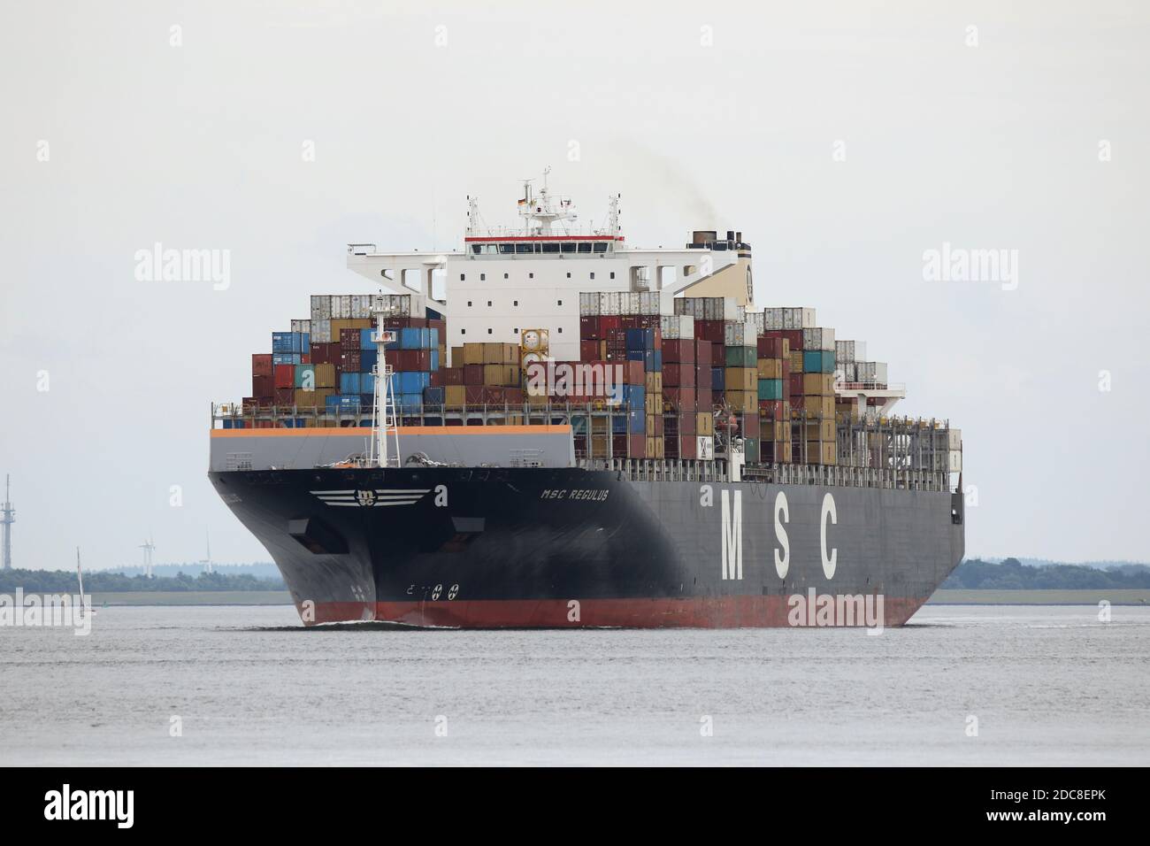 The container ship MSC Regulus will pass the city of Cuxhaven on the ...