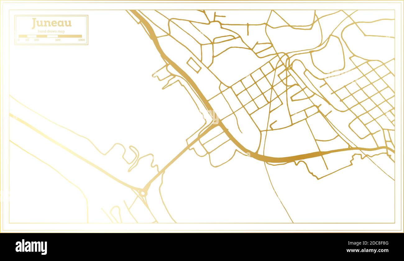Juneau USA City Map in Retro Style in Golden Color. Outline Map. Vector ...
