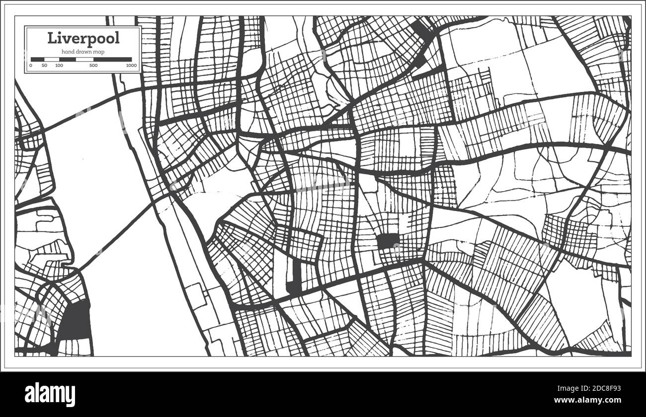 Liverpool Great Britain City Map in Black and White Color in Retro ...