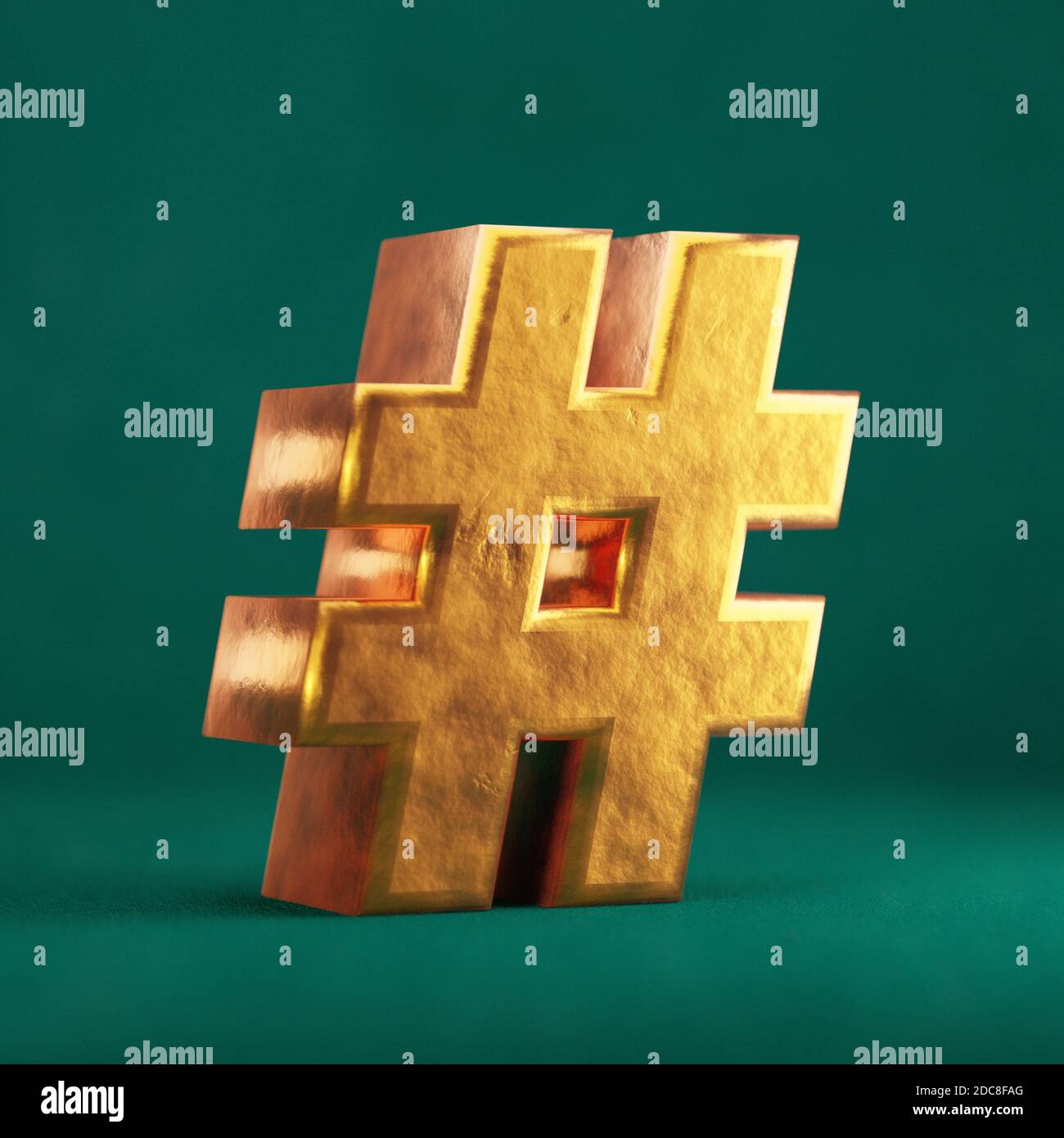 Fortuna Gold Hashtag on Tidewater Green background. Trend color font ...