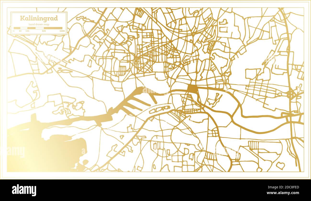 Kaliningrad Russia City Map in Retro Style in Golden Color. Outline Map ...