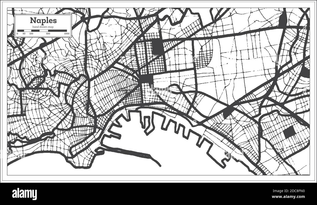 Naples Italy City Map in Black and White Color in Retro Style. Outline Map. Vector Illustration ...