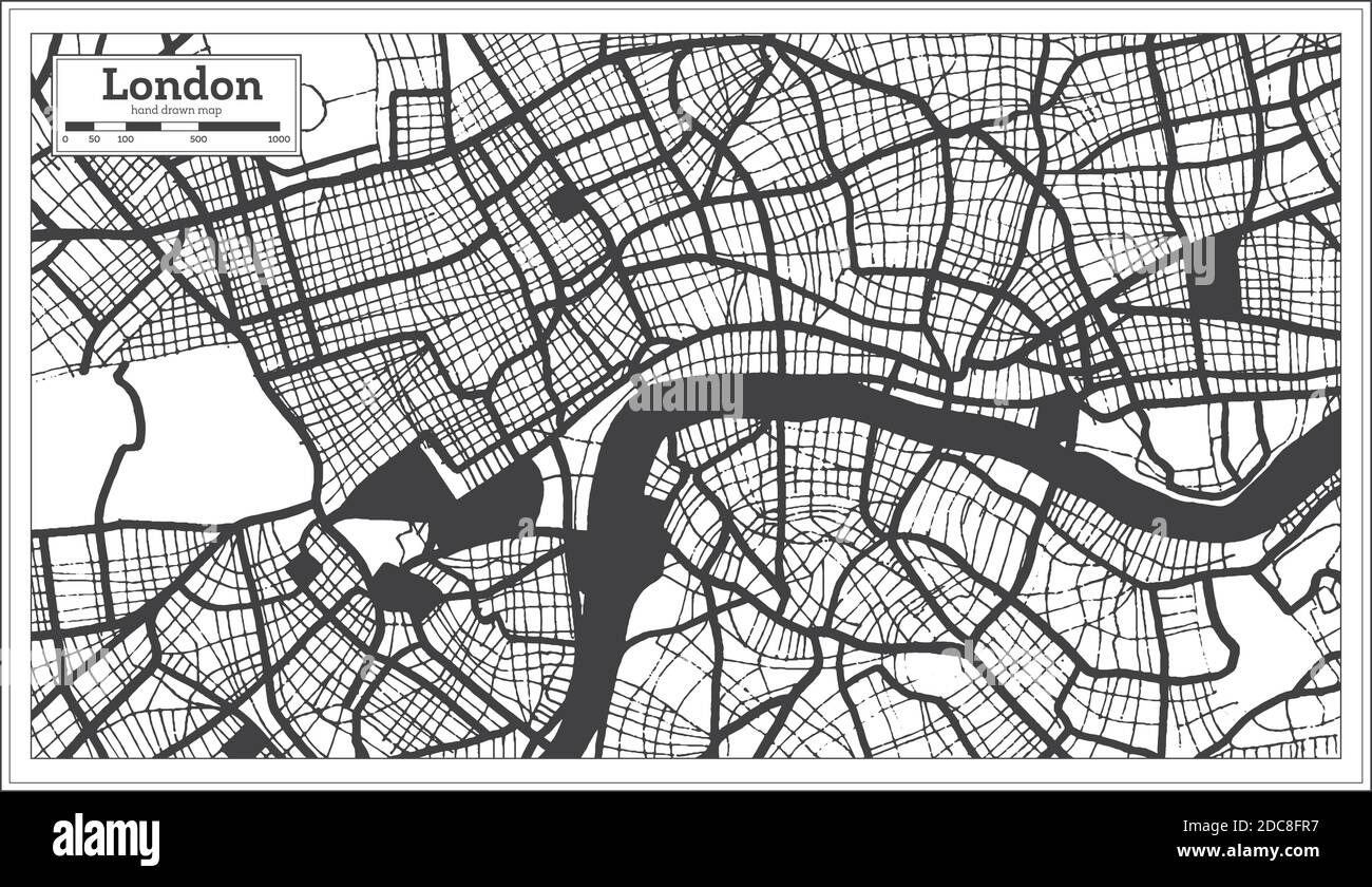 London Great Britain City Map in Black and White Color in Retro Style ...