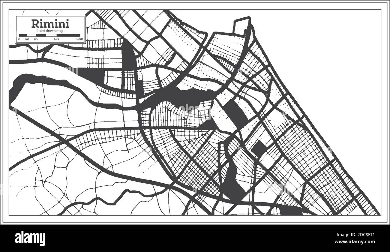 Rimini Italy City Map in Black and White Color in Retro Style. Outline ...