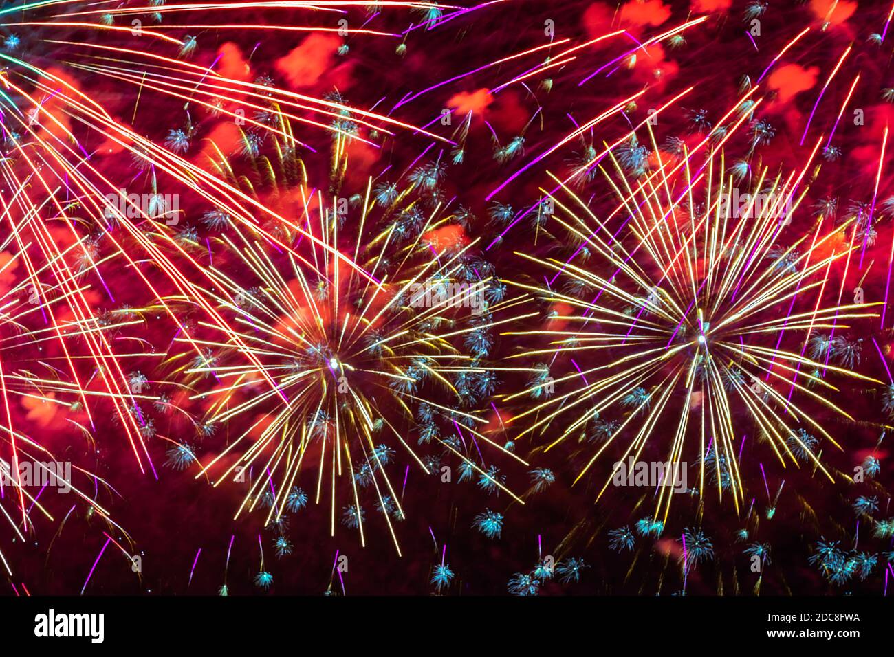 Colorful fireworks multicolored glowing comets and twinkling stars ...