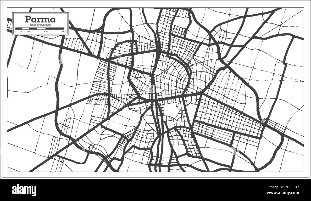 Parma Italy City Map in Black and White Color in Retro Style. Outline ...