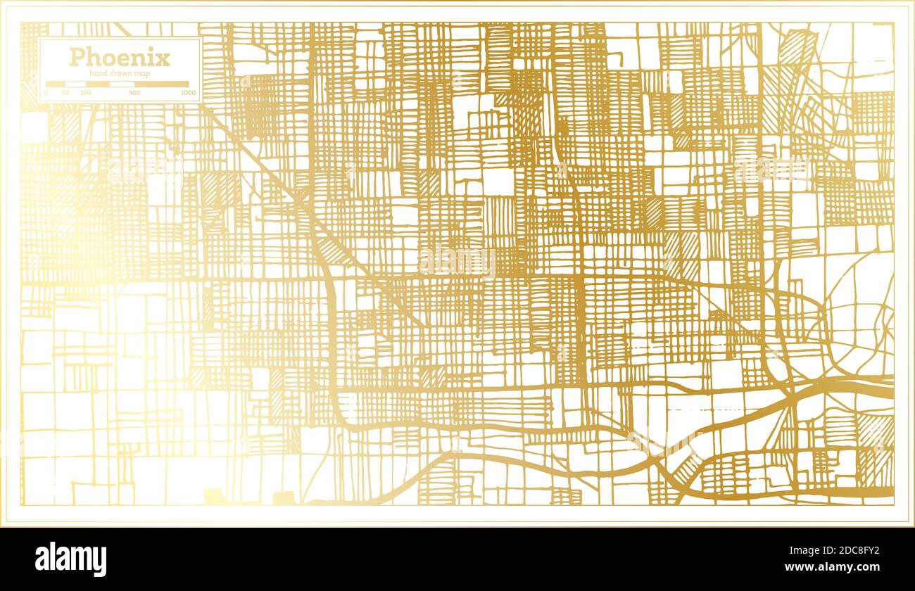 Phoenix USA City Map in Retro Style in Golden Color. Outline Map ...