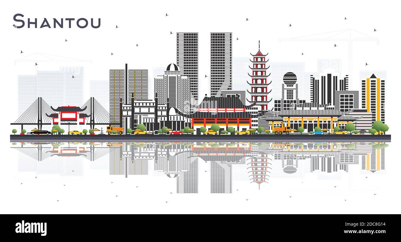 Shantou China City Skyline with Color Buildings and Reflections ...