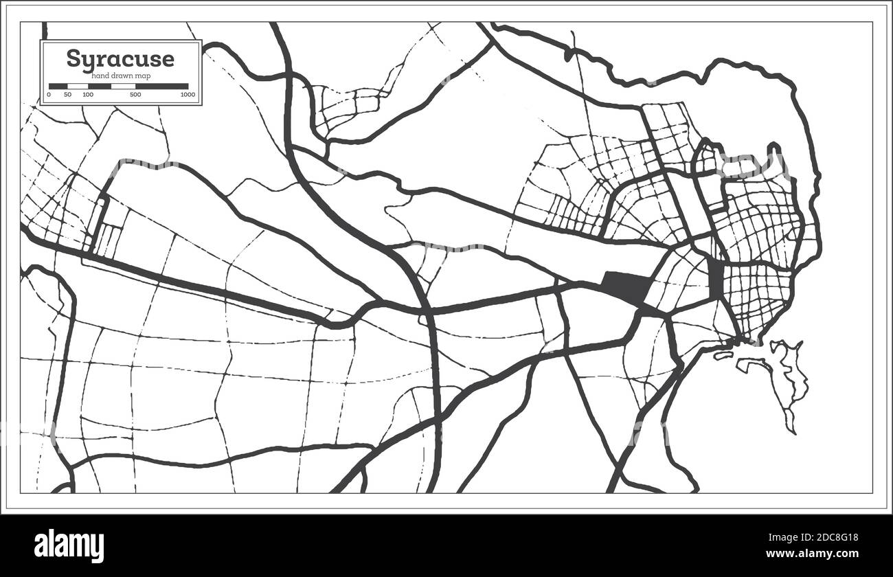 Syracuse Italy City Map in Black and White Color in Retro Style ...