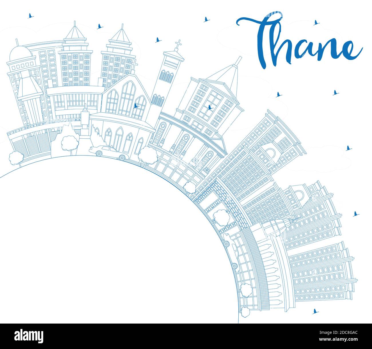 Outline Thane India City Skyline with Blue Buildings and Copy Space ...