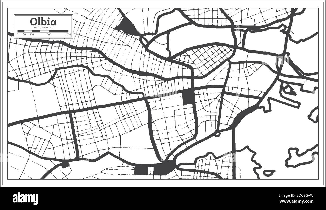 Olbia Italy City Map in Black and White Color in Retro Style. Outline Map. Vector Illustration ...