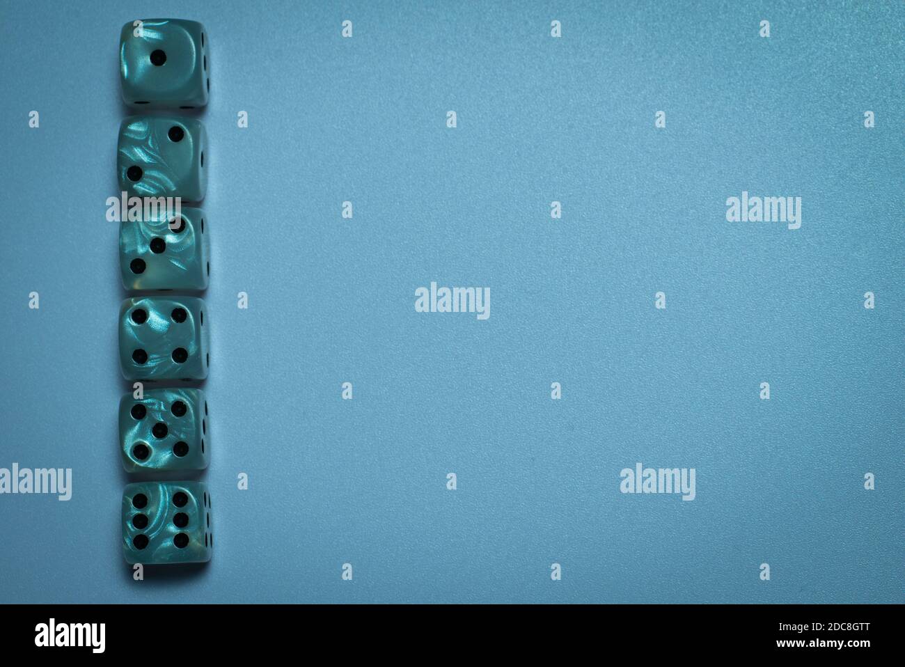 six dice indicate numbers from one to six on a light background Stock ...