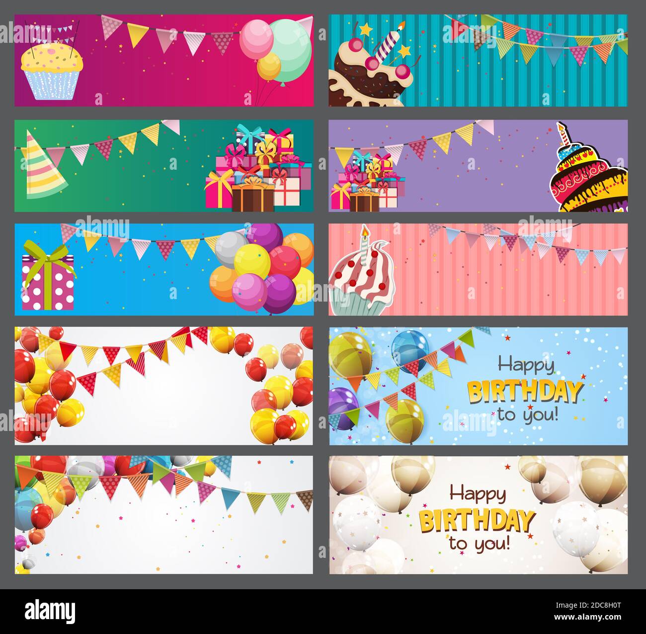 Party Background Baner with Flags and Cakes Collection Set Illustration ...