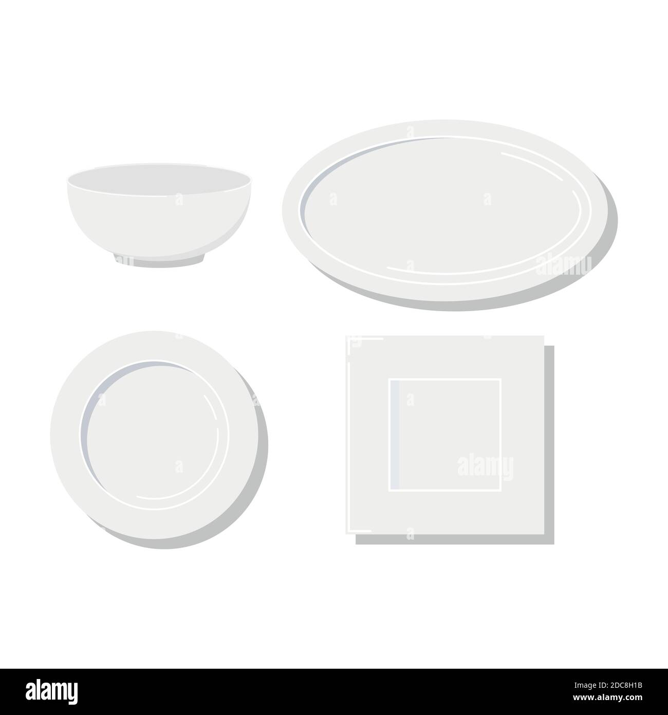 Empty white plates different form icon set isolated on white background ...