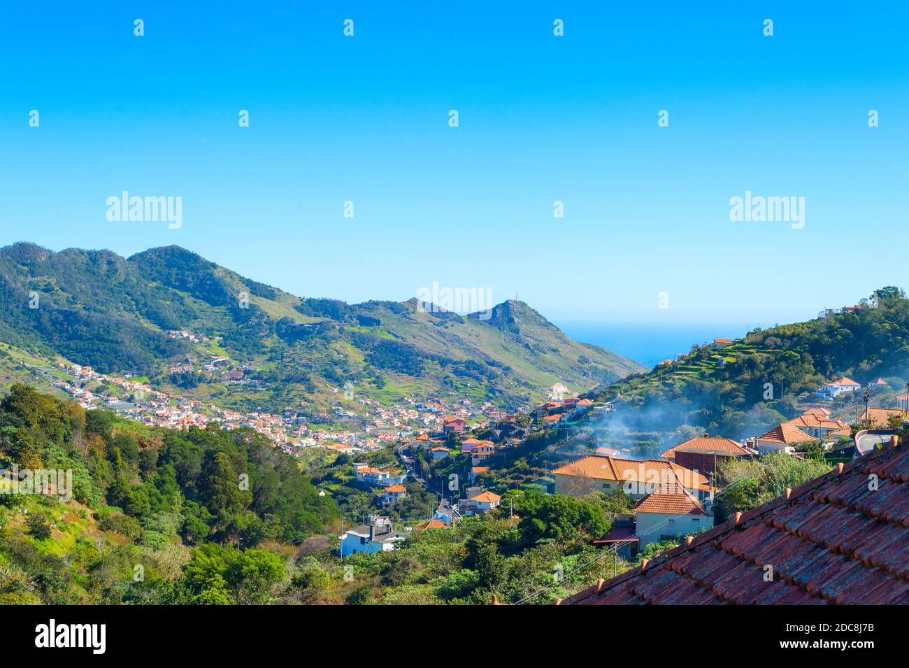 Overview of Maderia village in a bright sunny day. Madeira island ...