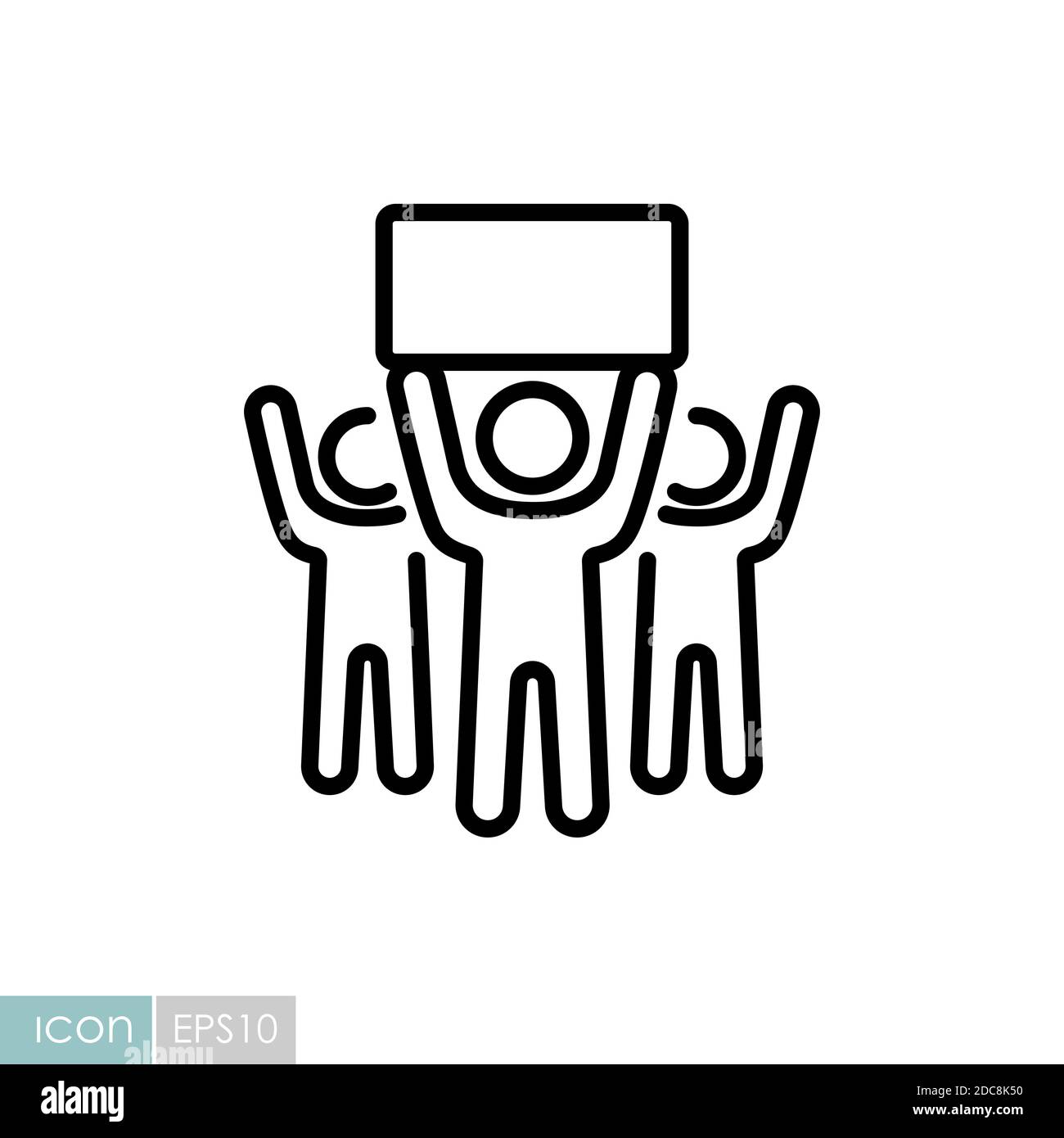 Crowd of people standing and holding in raised hands sign, banner, card ...