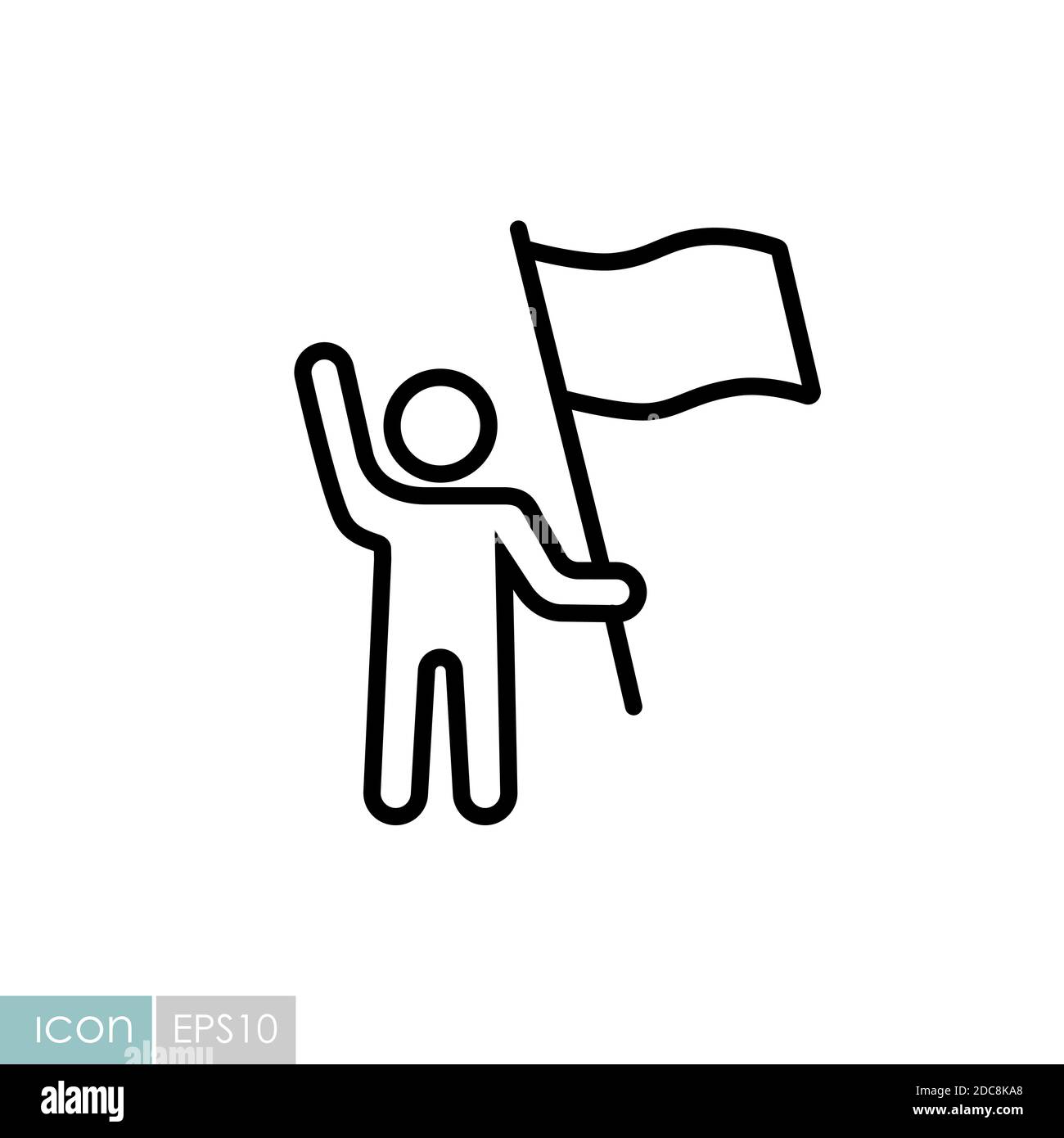 Man standing and holding in hands flag, banner vector icon ...