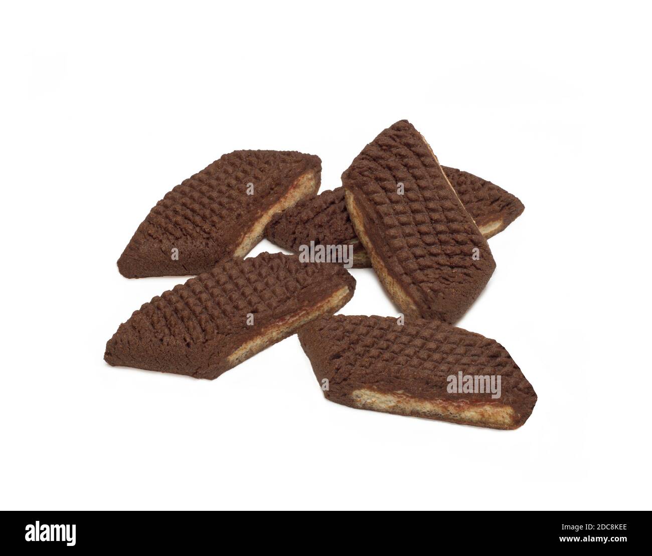 Five sandy cookies with raspberry filling isolated on the white Stock ...