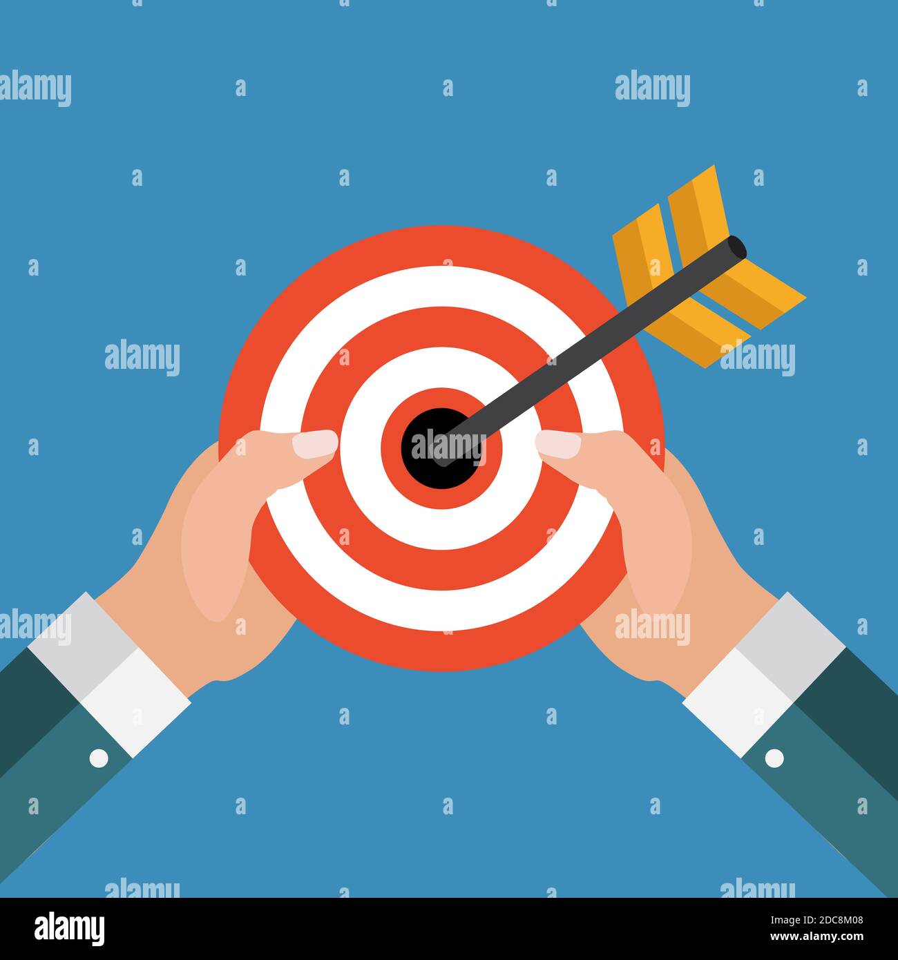 Business concept with Hand of businessman hold target with arrow in ...