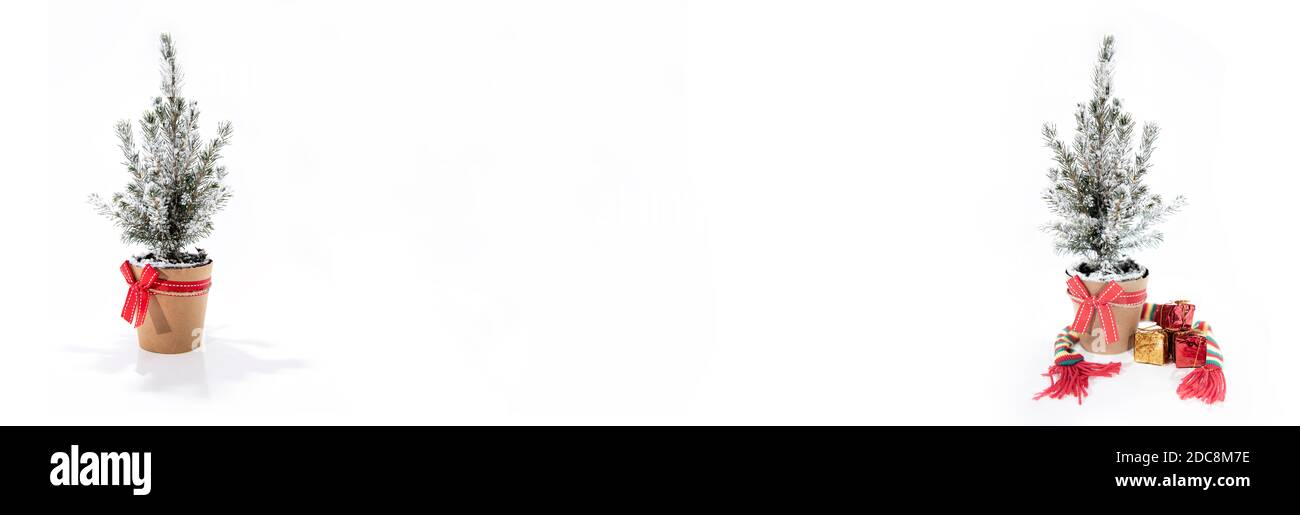 Christmas tree decoration. Merry Christmas horizontal banner. Small ...