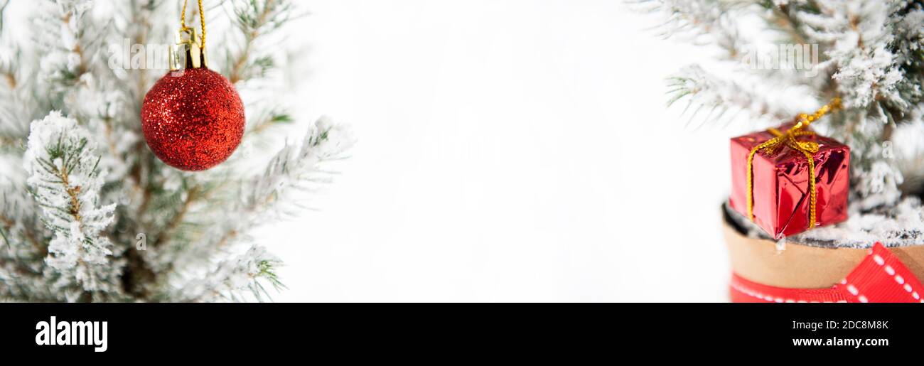 Christmas tree decoration. Merry Christmas horizontal banner. Small ...
