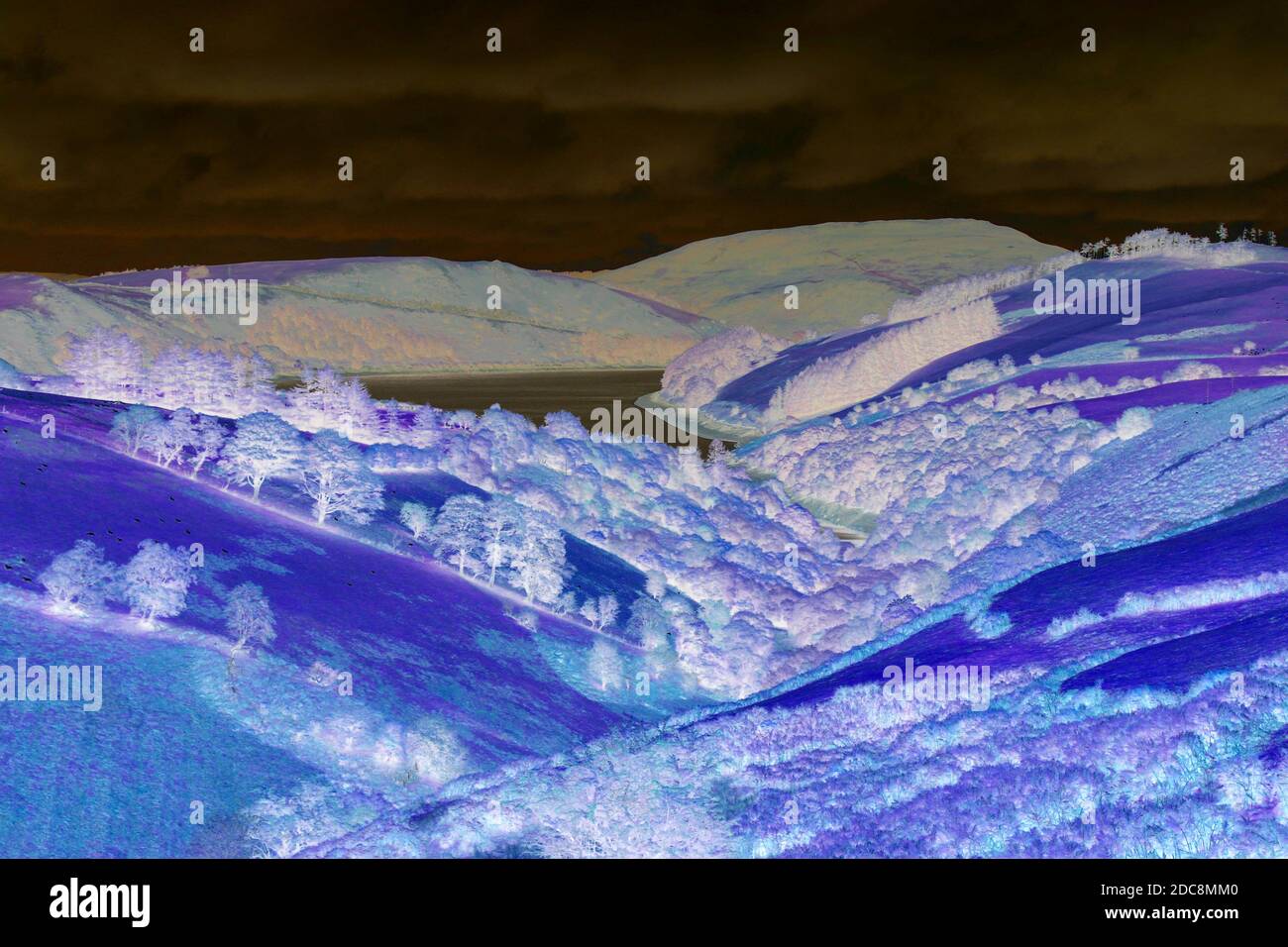 Electric Landscapes - mid Wales with inverted colours Stock Photo - Alamy