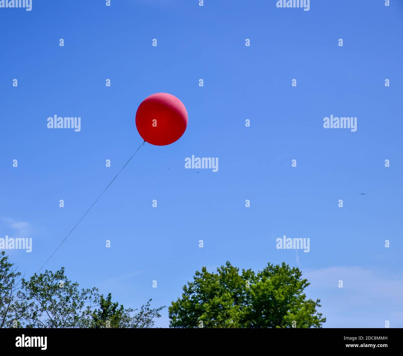 single red balloon floating the air against blue sky in summer Stock ...