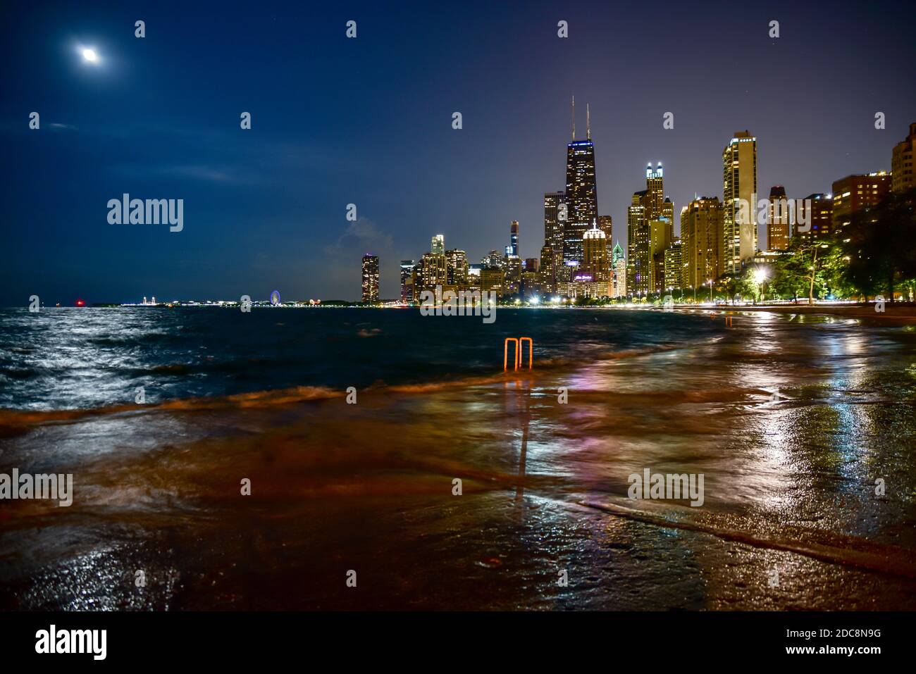 Chicago city skyline lights at night Stock Photo - Alamy