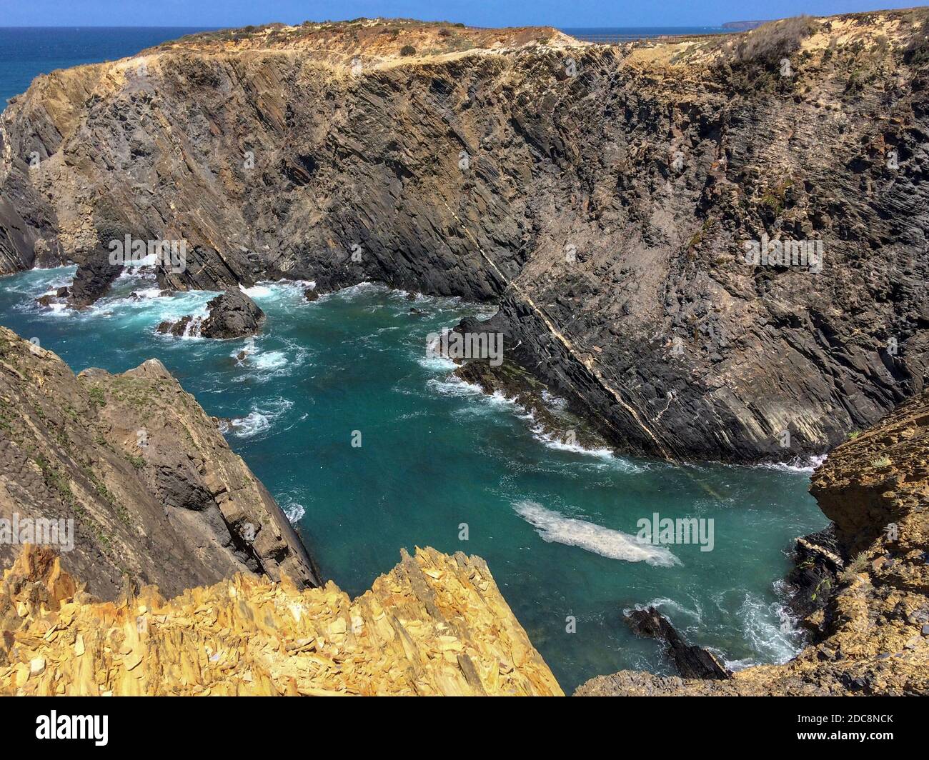 view of the sea, sea cliffs, steep cliffs, hot sunny day, clear blue ...