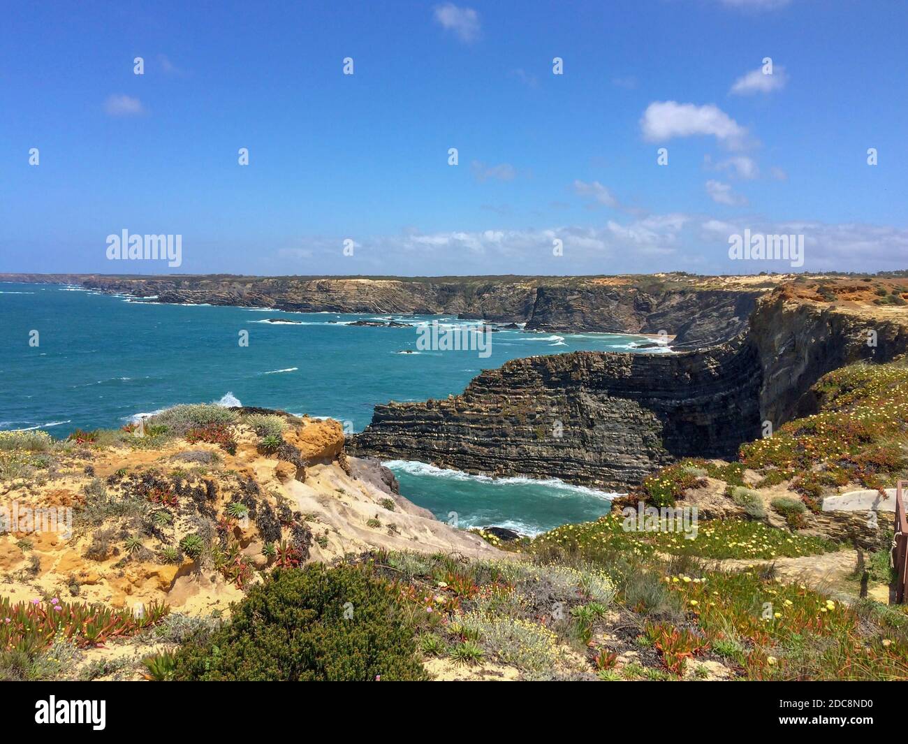 seascape, sea view, rocks and waves of the Atlantic Ocean, top view of ...