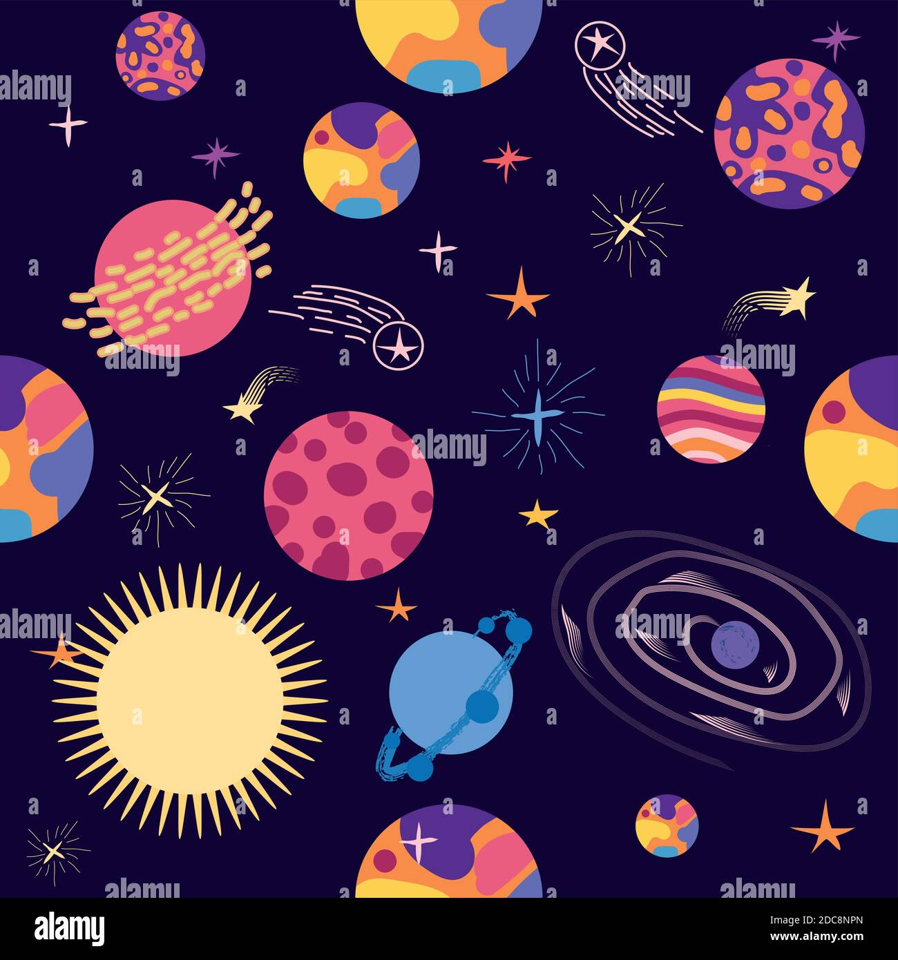 Seamless outer space ufo rocket science kids background pattern Stock ...
