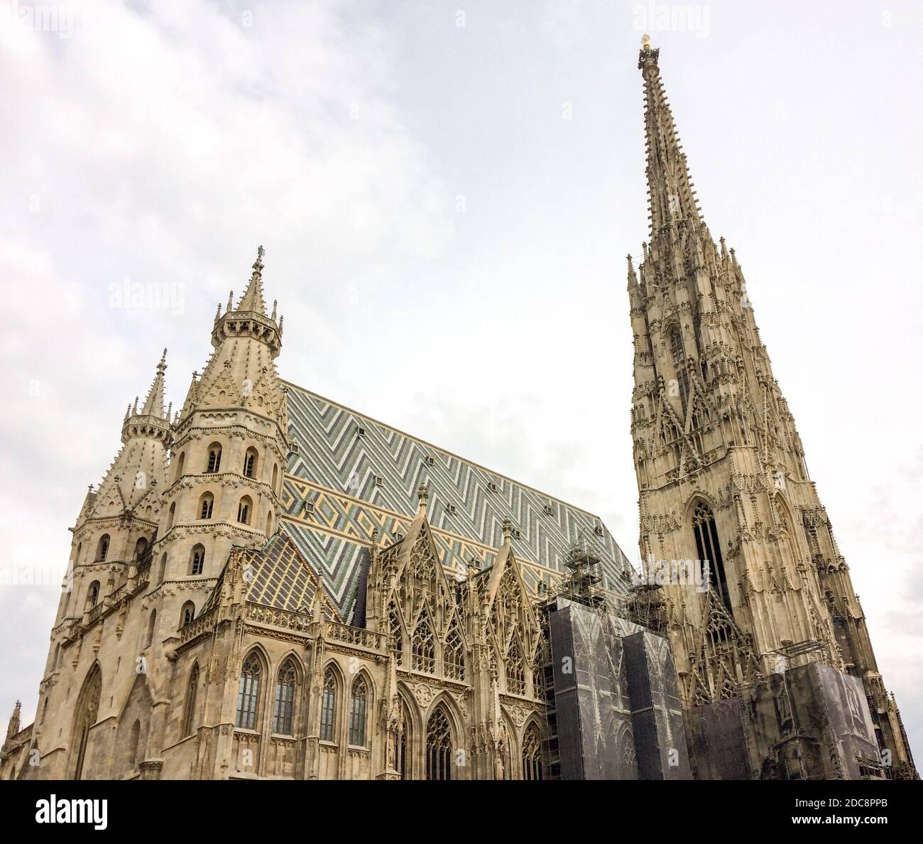 Gothic cathedral, medieval gothic christian cathedral, restoration work ...