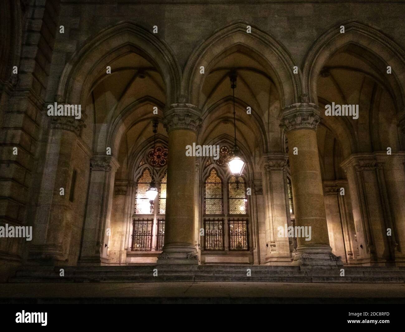 street light, light of a lantern in a night city, arcade, stained-glass ...