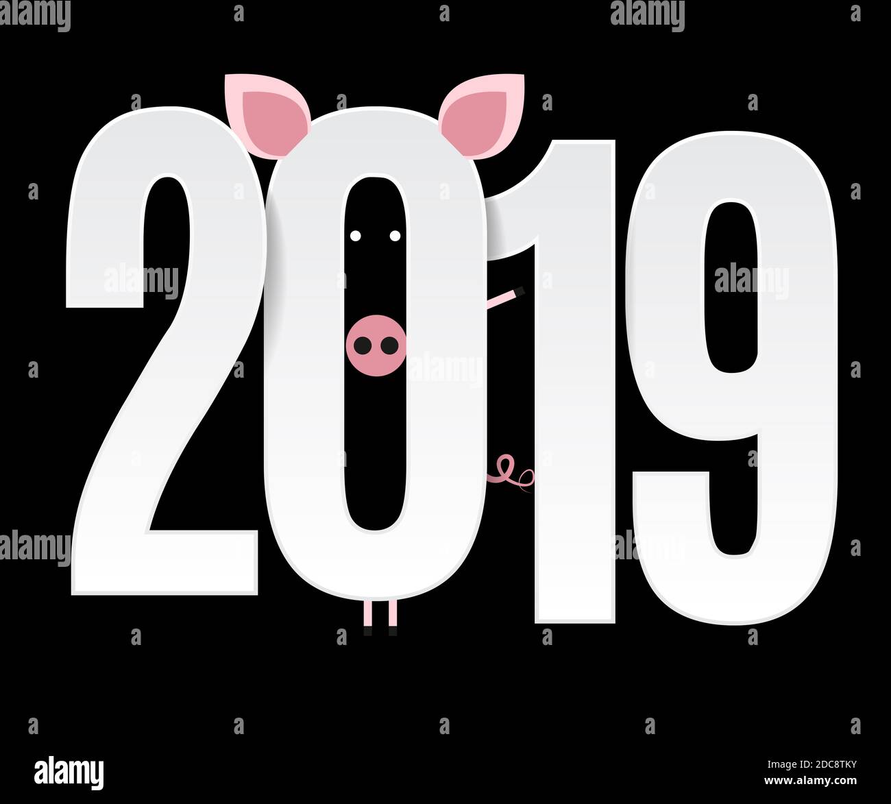 Happy New Year 2019 cute card design with cartoon pig. Illustration ...