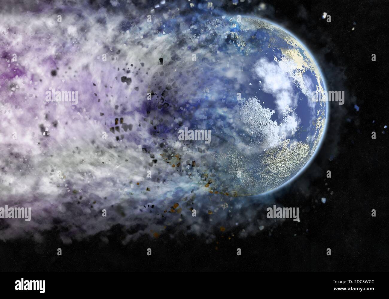 A 3D rendering of the Earth crushing into parts in the space - concept ...