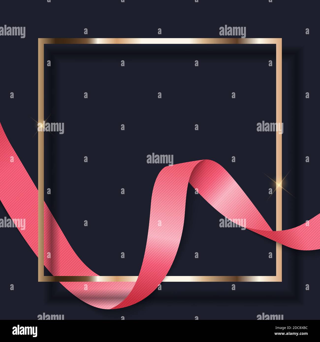 Pink Ribbon and Golden Frame on Dark Background. Illustration Stock ...