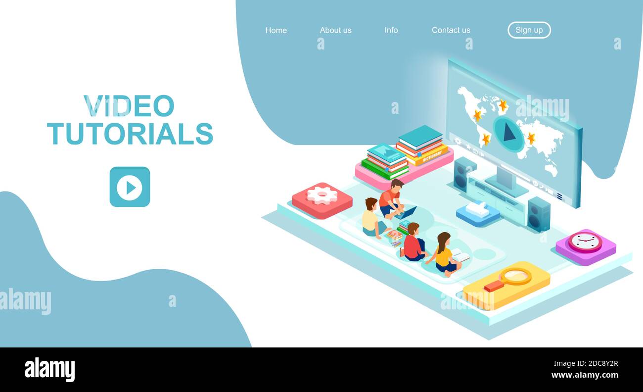 Vector of children learning online watching video tutorials Stock ...