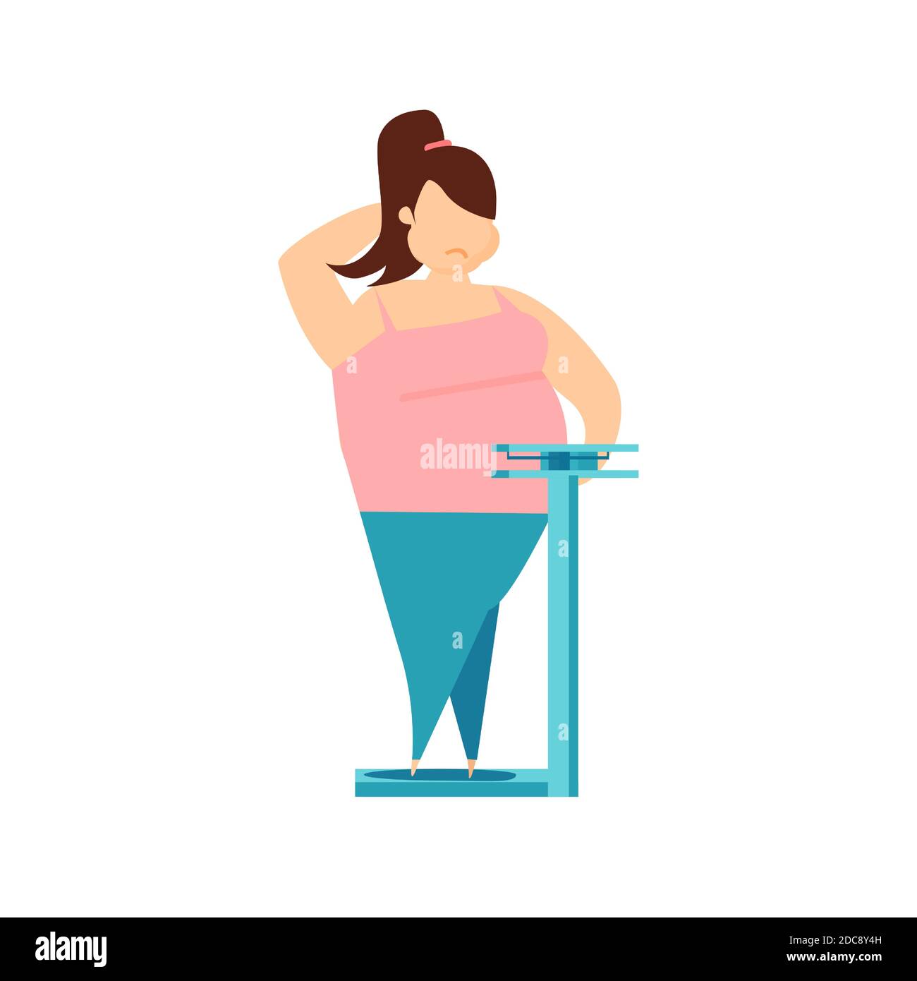 Vector of an obese woman standing on weigh scales isolated on white ...