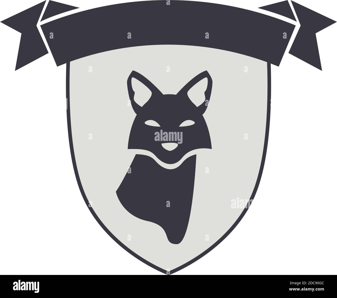 badge template with fox silhouette and ribbon decoration, vintage style ...