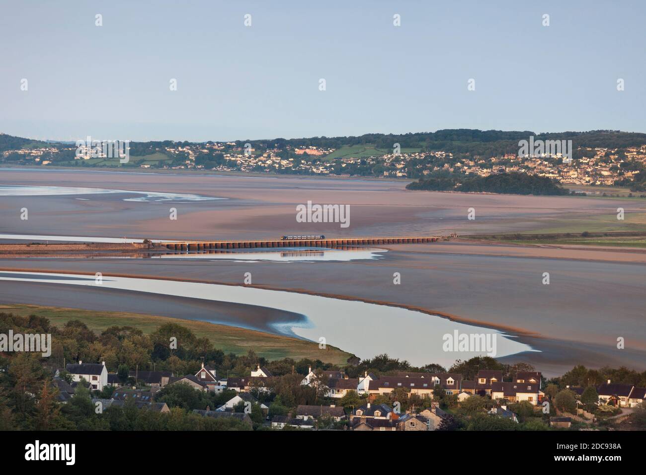 Northern rail CAF class195 train crossing Arnside viaduct across the ...