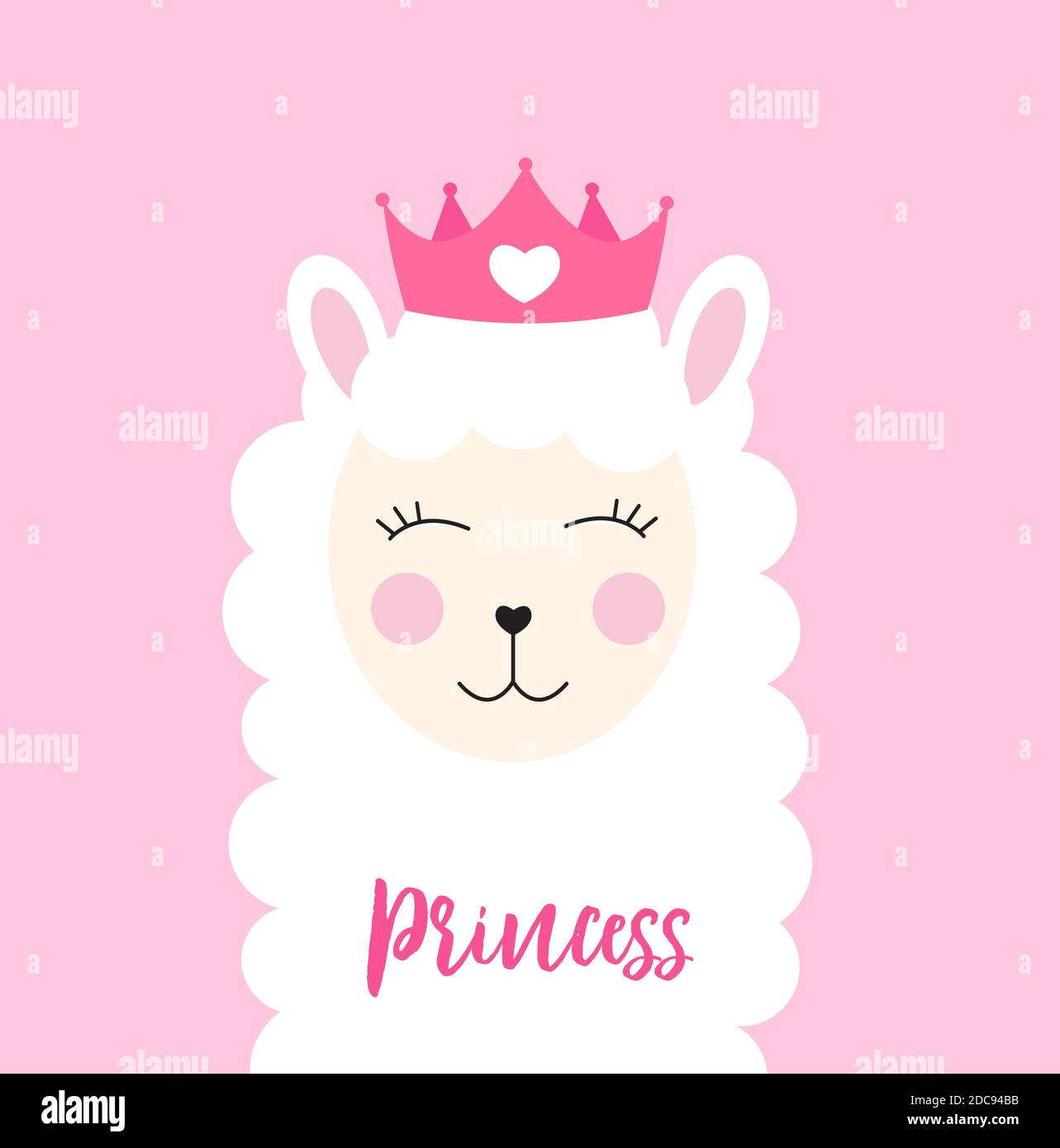 Little Princess cute llama with heart for card and shirt design ...