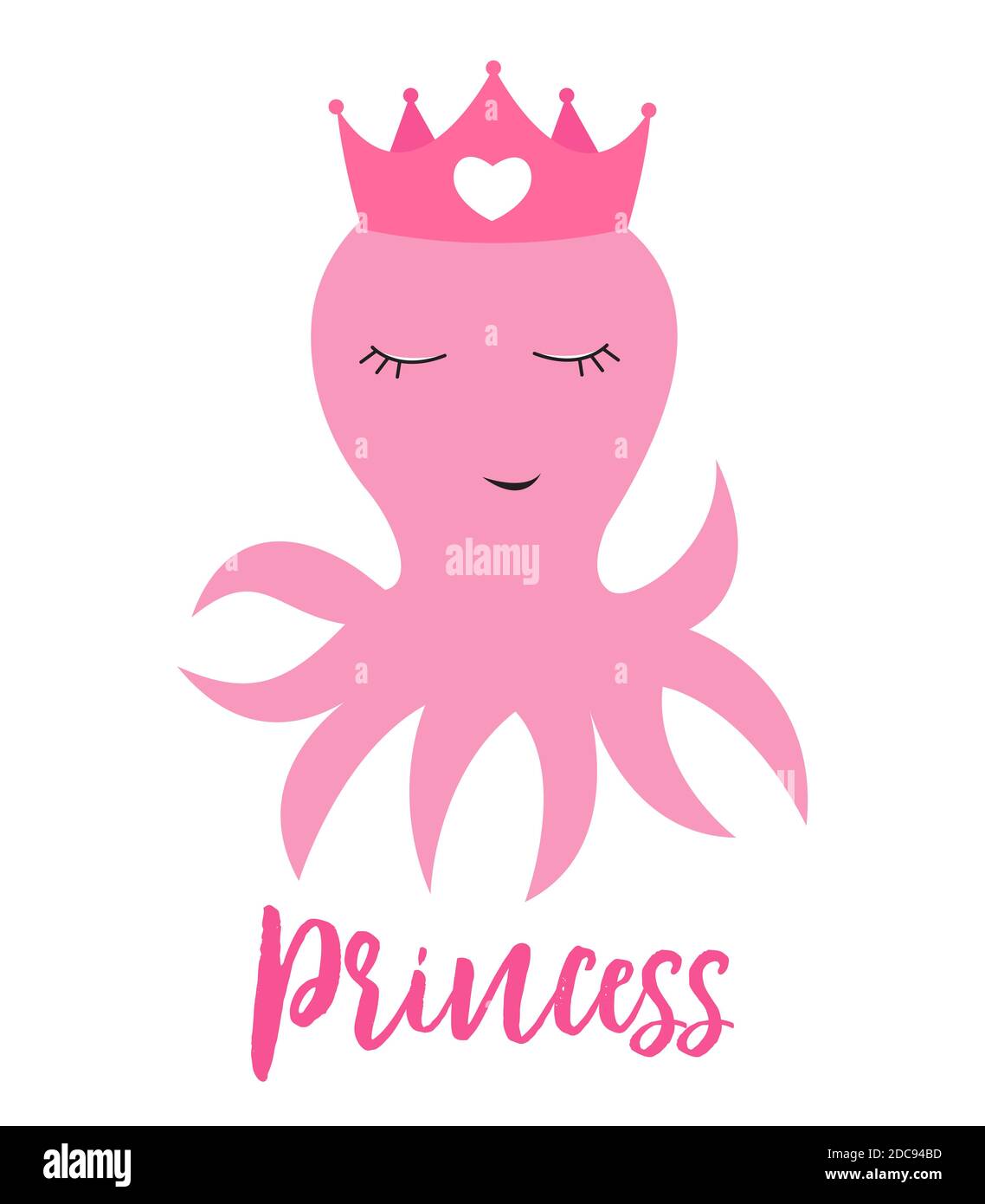 Little cute octopus princess with crown for card and shirt design ...