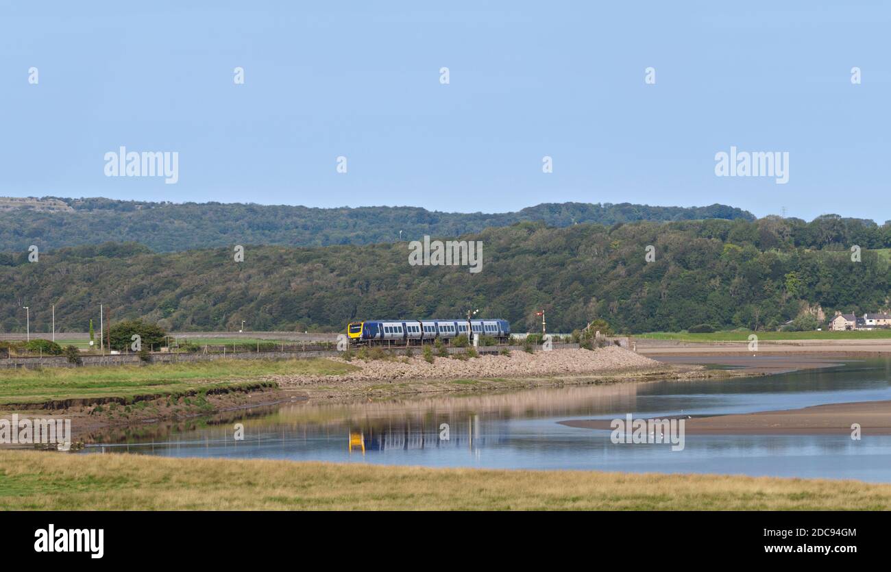 Northern rail CAF class195 train crossing Arnside viaduct across the ...